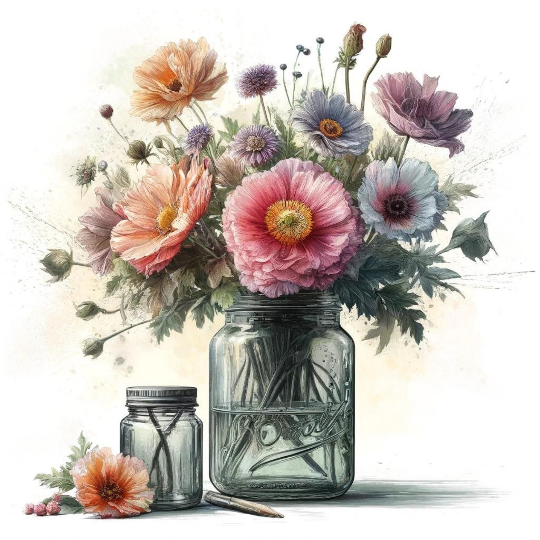 Rustic Floral Mason Jar Clipart Bundle for Crafting Kit, Instant ...