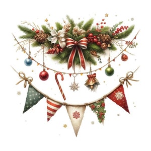 Christmas Bunting Clipart, Holiday Bunting Banner Set, Christmas ...