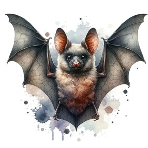 Vintage Watercolor Halloween Bat Clipart Bundle, Digital Crafting ...