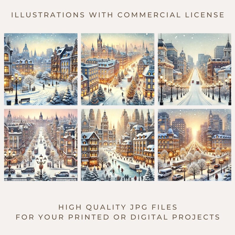 Winter City Landscape Digital Paper Pack, Scandinavian Xmas Graphics ...