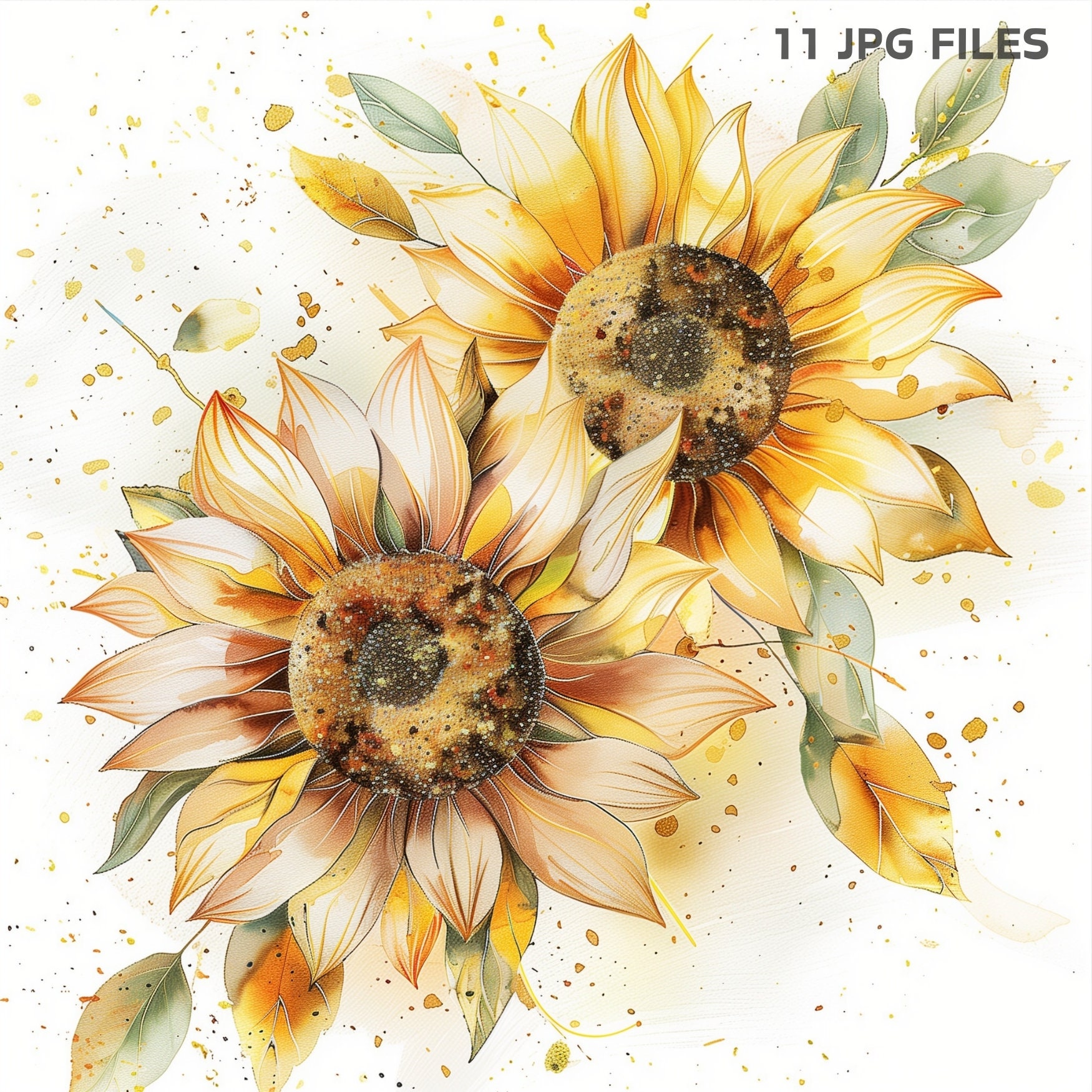 Sunflower Watercolor Clipart Set, Printable Ephemera for Shabby Chic ...