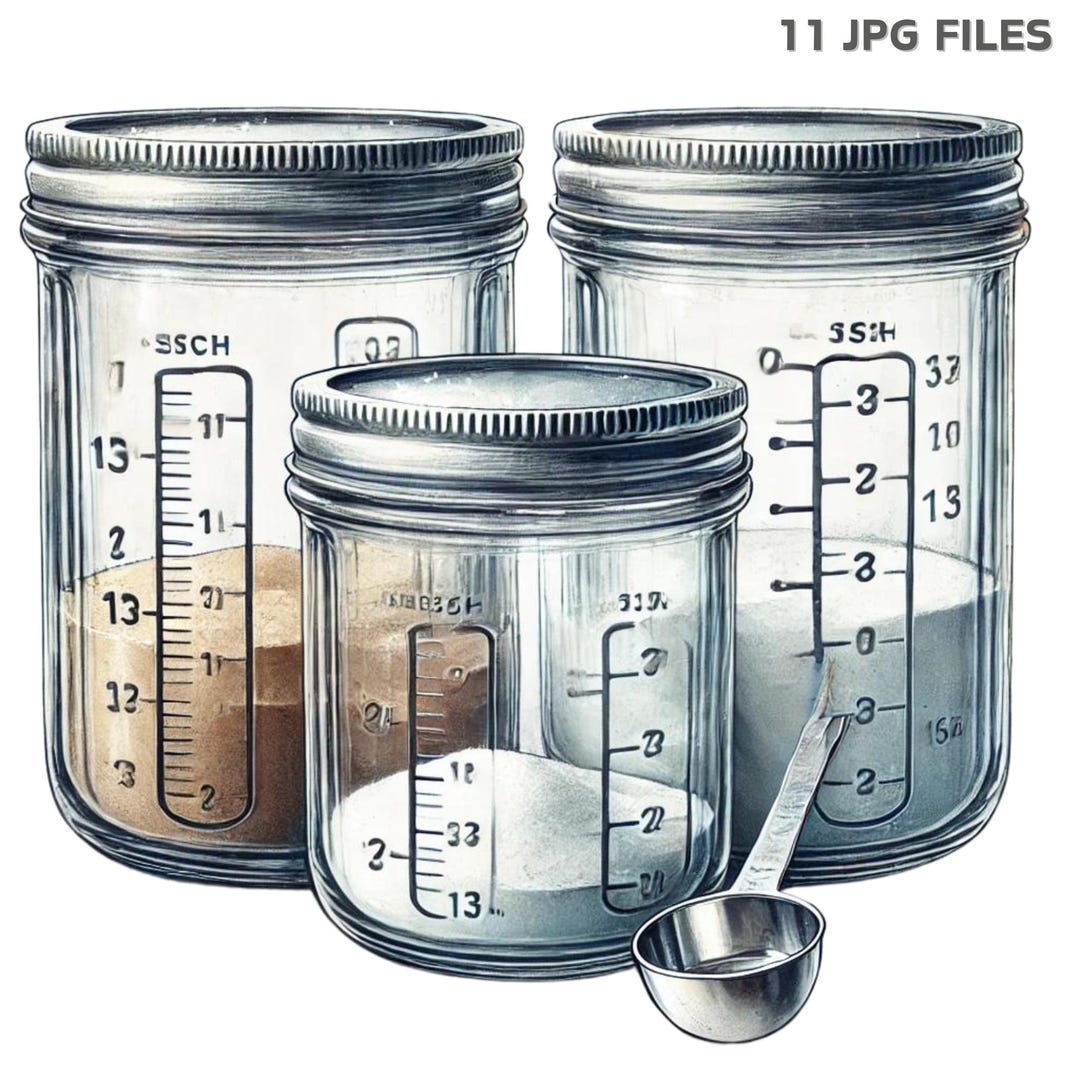 Baking Measuring Jars, Digital Printable Crafting, Watercolor Clipart ...