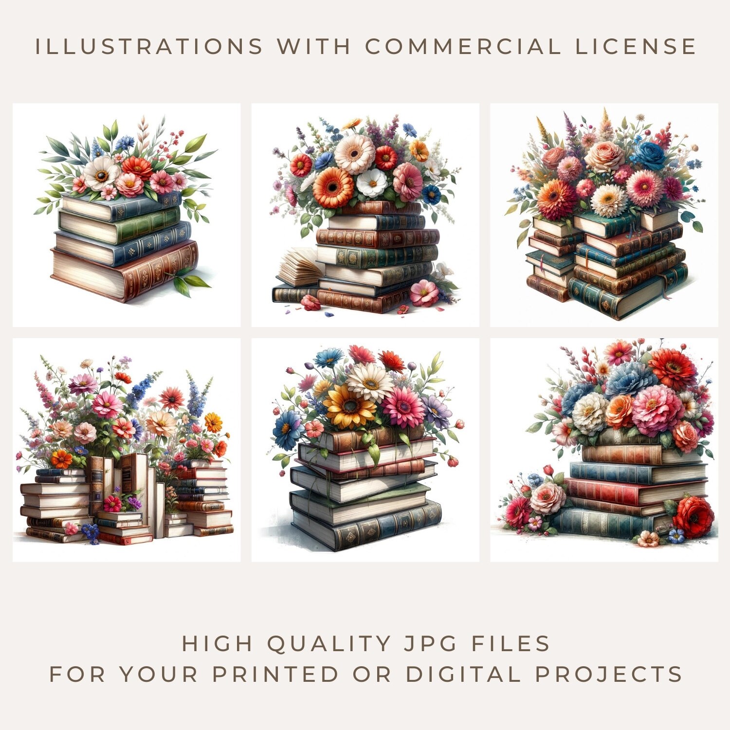 12 Spring Clip Art With Watercolor Book Illustration, Instant Download ...