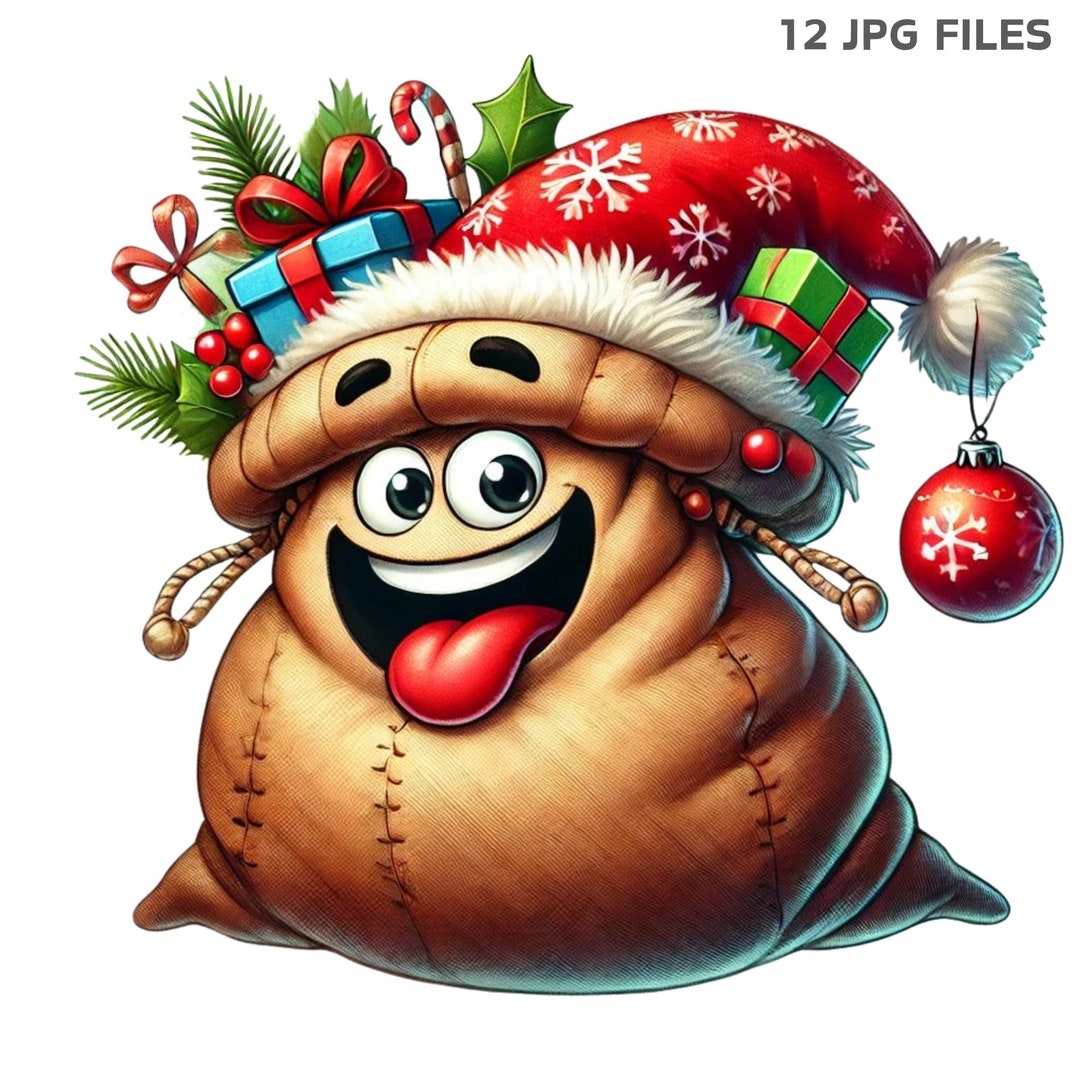 Fun Santa Sack for Kids' Christmas Printable Images, Digital Watercolor ...