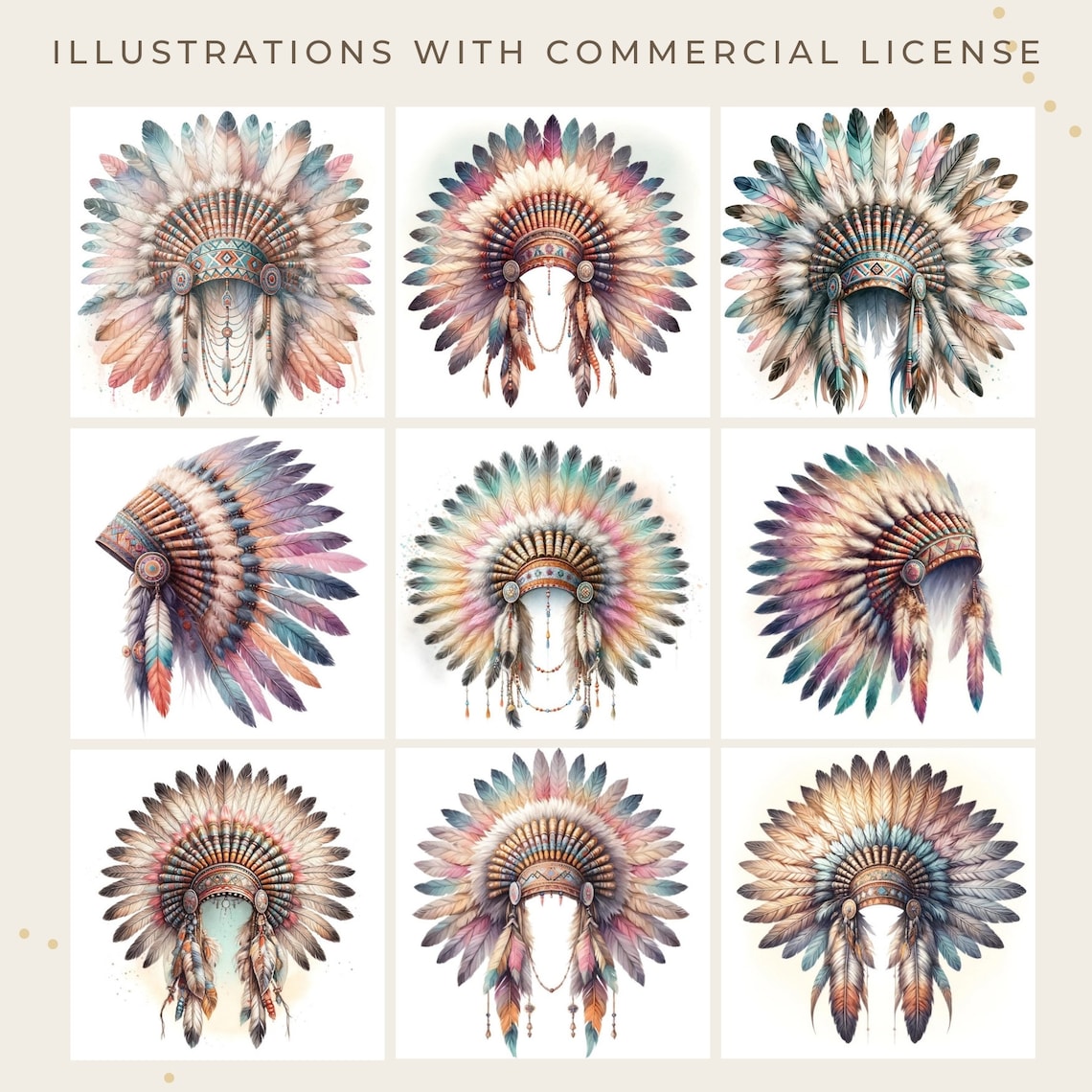 Printable Indian Headdress Scrapbook Images, Watercolor American Indian ...