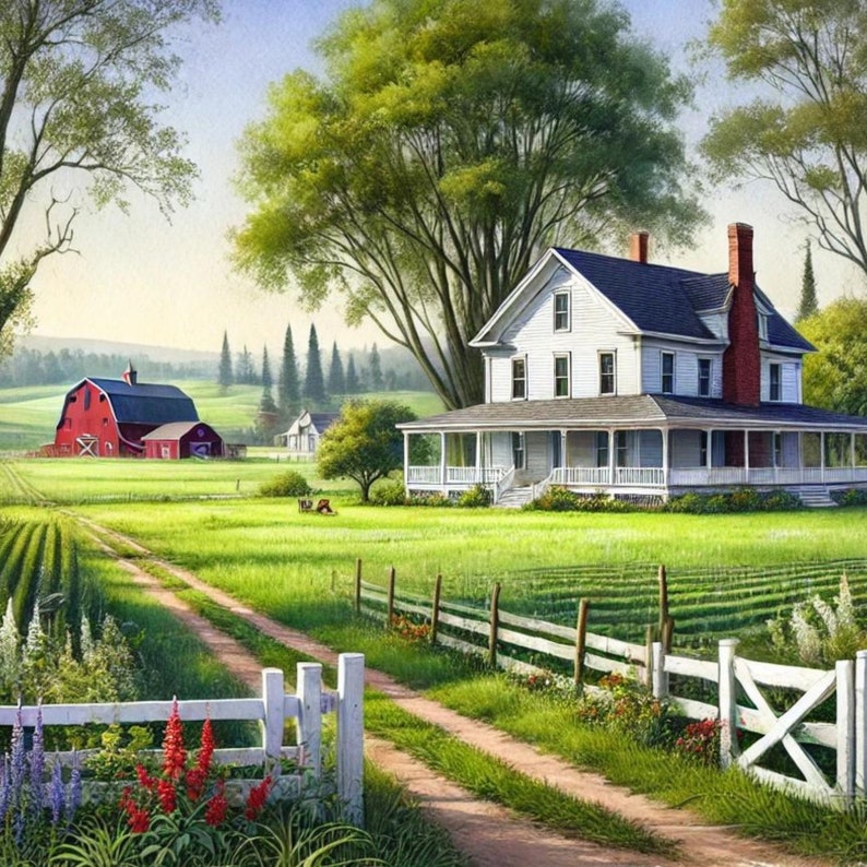 American Homestead Landscape Clipart, Digital Crafting Files for Junk ...