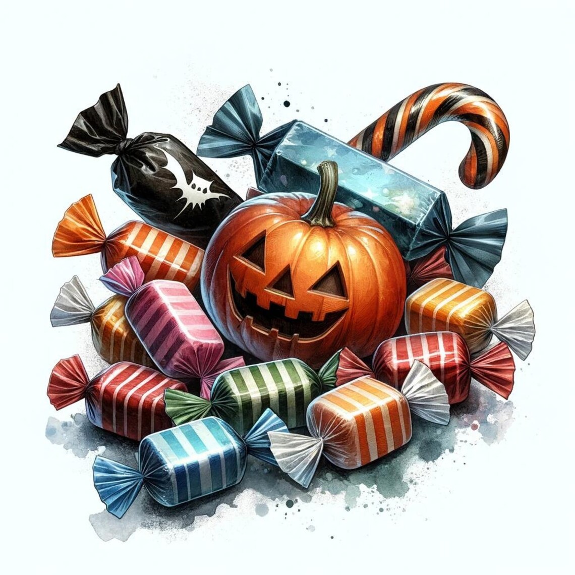 Spooky Halloween Sweets Clipart Bundle, Digital Watercolor Candy ...