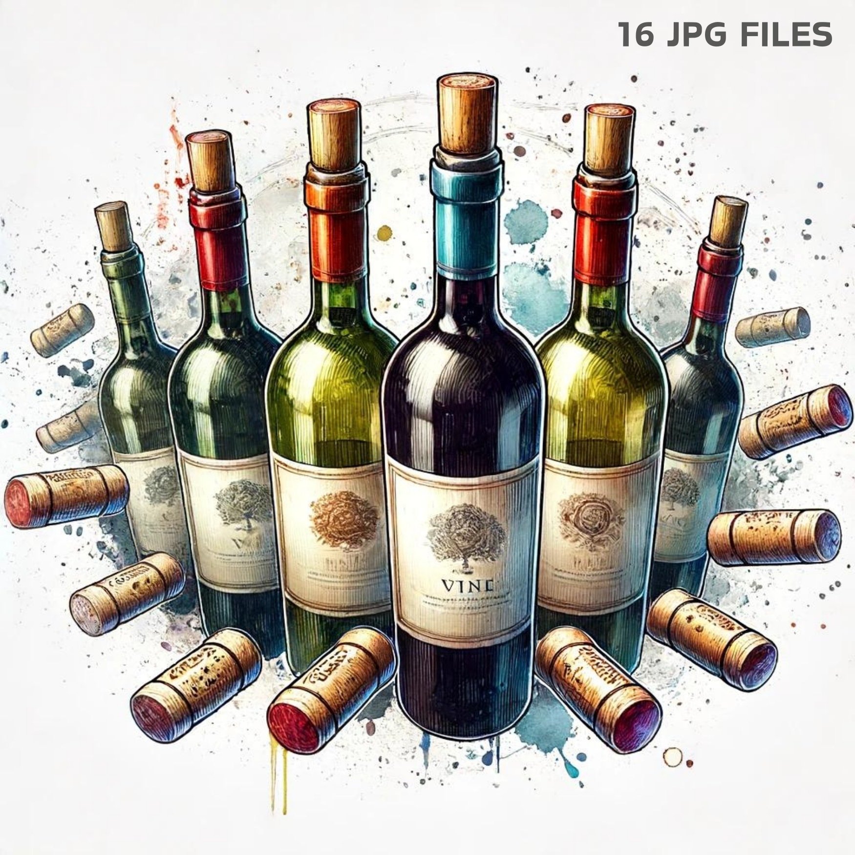 Retro Wine Illustrations, Digital Crafting Elements for DIY Projects ...