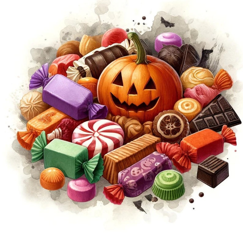 Spooky Halloween Sweets Clipart Bundle, Digital Watercolor Candy ...