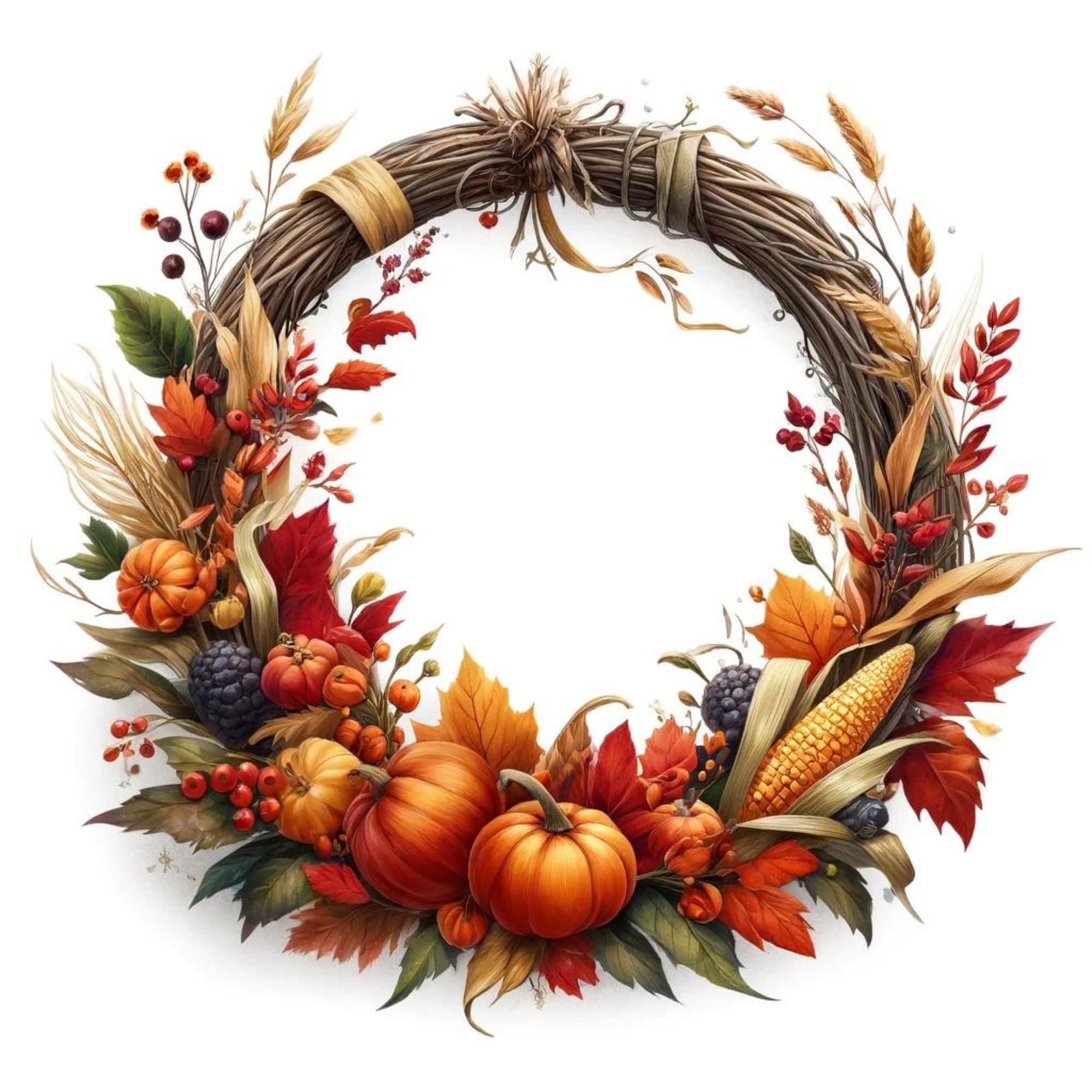 Thanksgiving Wreath Clipart, Floral Frames, Instant Download, Junk ...