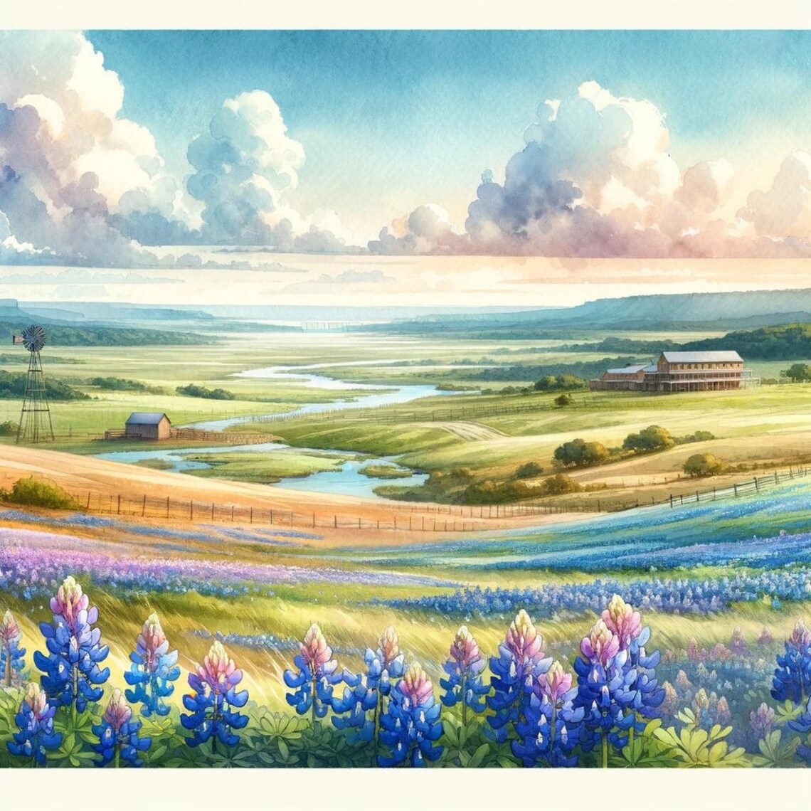 14 Watercolor Texas Landscape Digital Image Printable Design ...