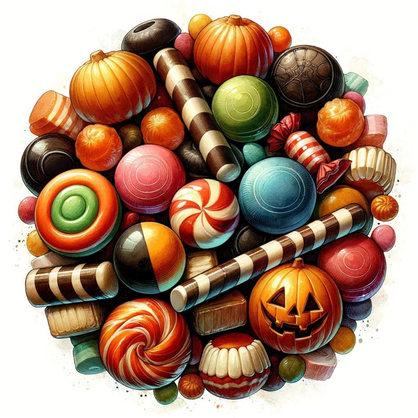 Spooky Halloween Sweets Clipart Bundle, Digital Watercolor Candy ...