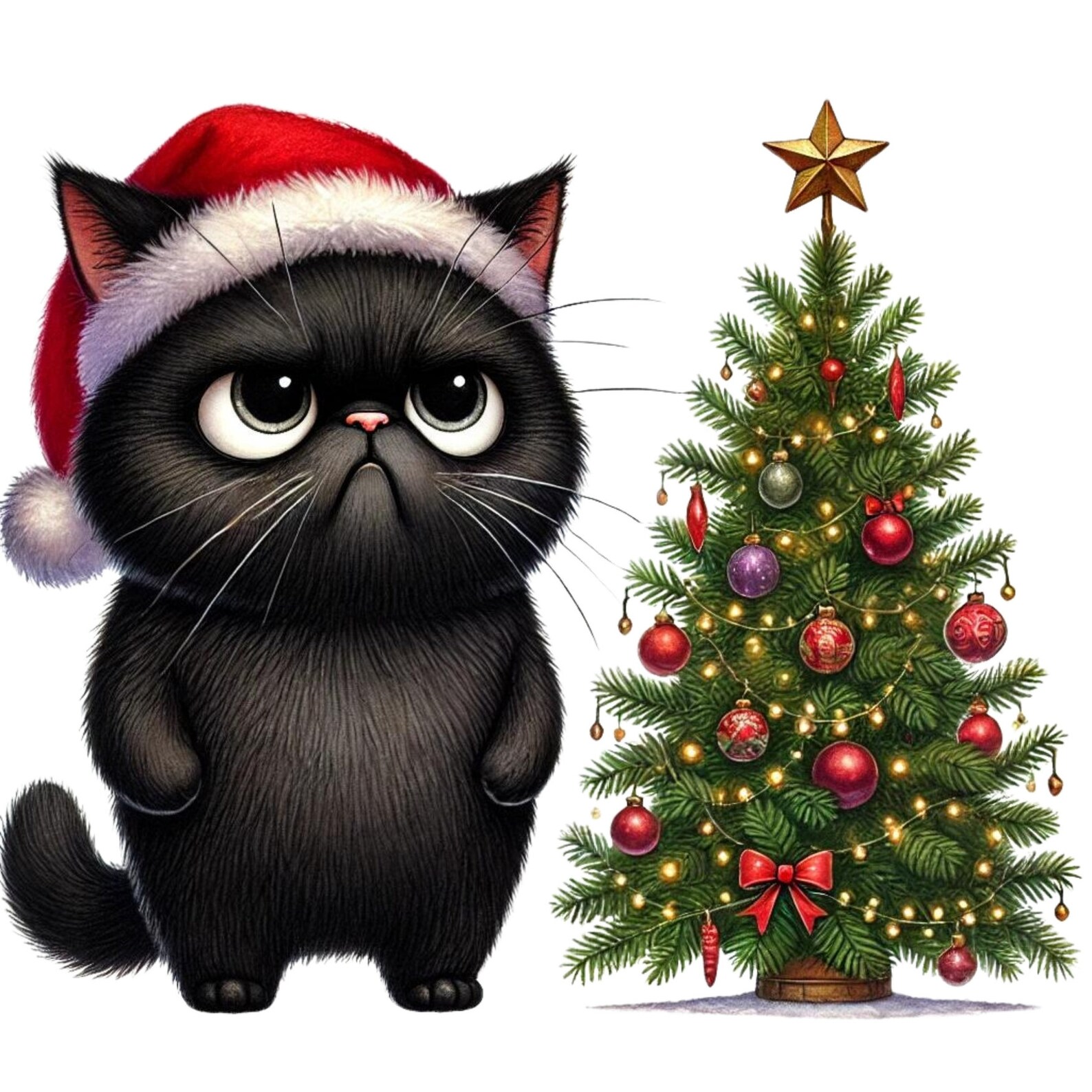Grumpy Black Cat Christmas Clipart, Funny Design, Digital Download ...