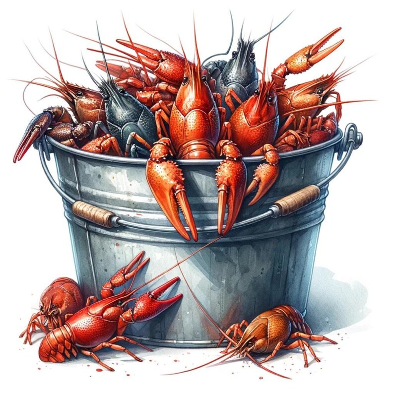Bucket of Crayfish, Digital Scrapbook Images Bundle, Watercolor Clipart ...