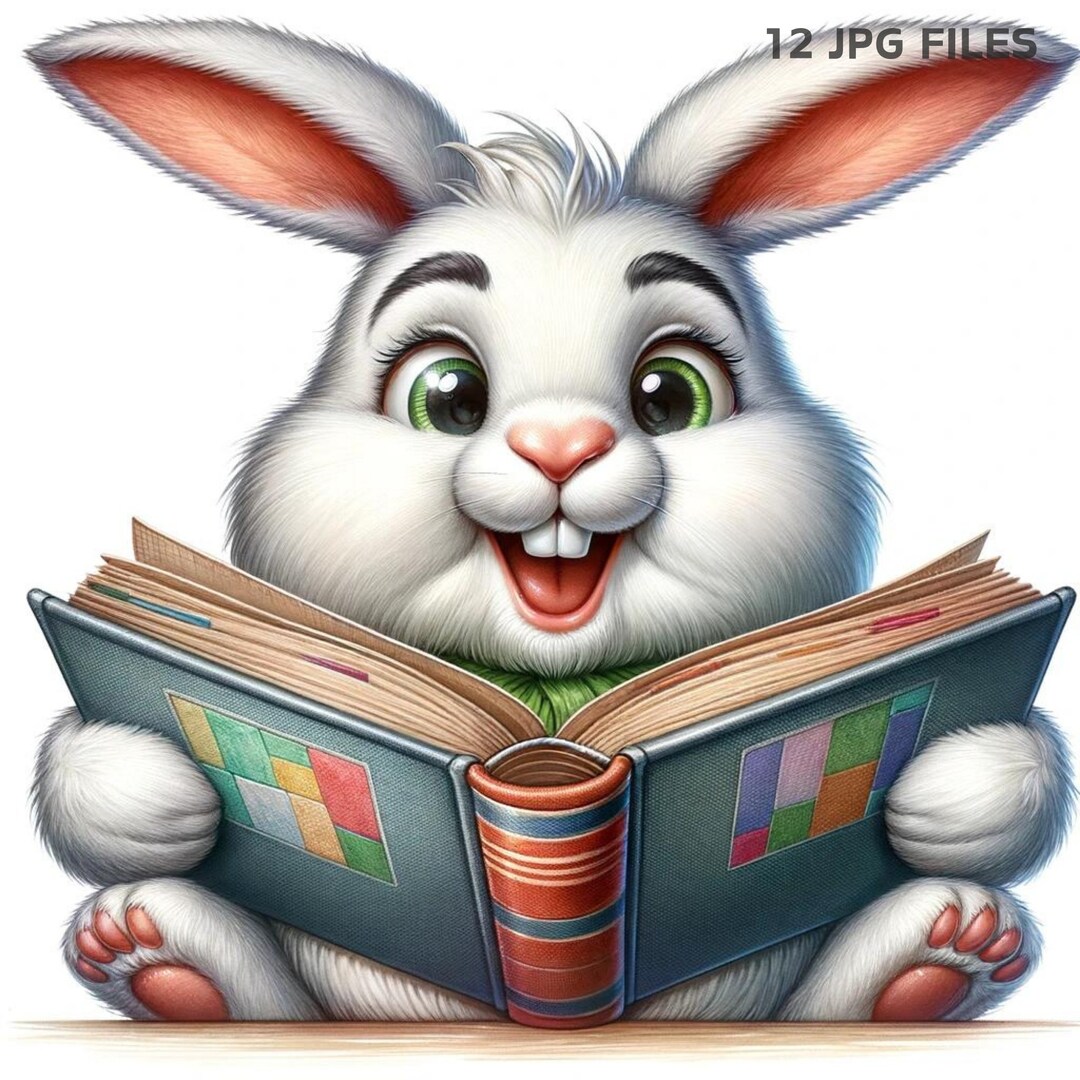 Bunny and Book Watercolor Clipart Bundle, Digital Download for ...