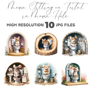 Mouse Sitting on Toilet in Mouse Hole, Instant Download, Cute Mouse ...
