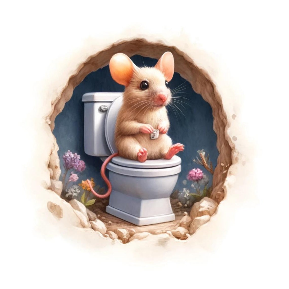 Mouse Sitting on Toilet in Mouse Hole, Instant Download, Cute Mouse ...
