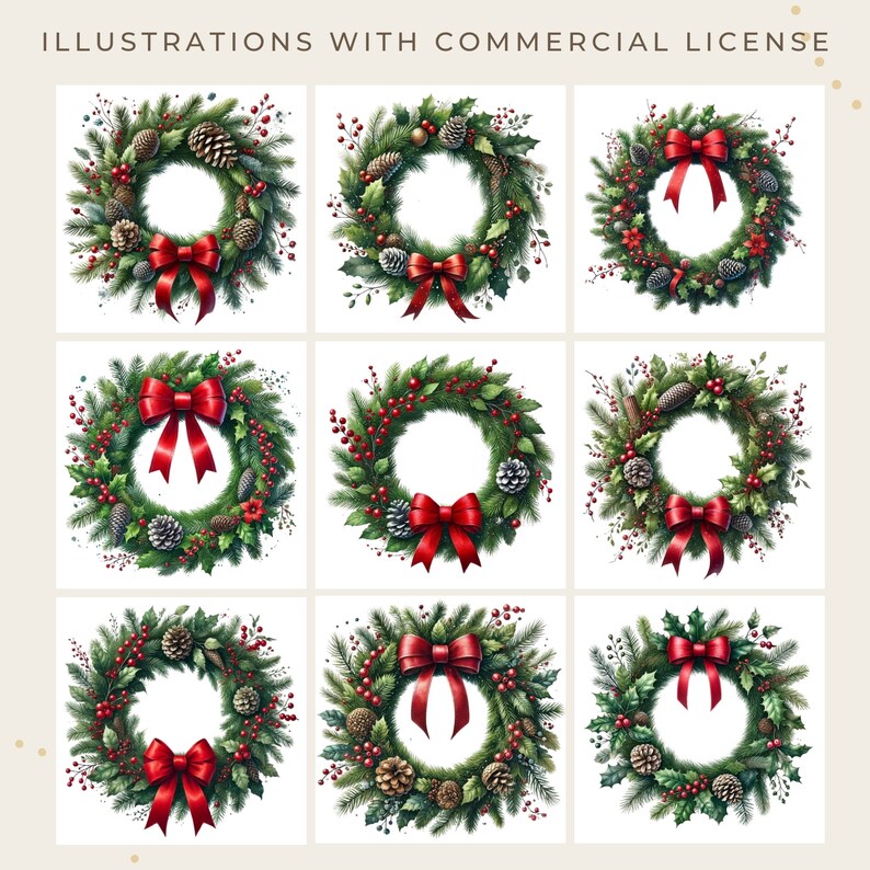 Watercolor Clipart, Christmas Wreaths,instant Download,elegant Winter ...