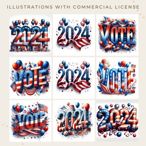 Vote 2024 Clipart Set, Instant Download, Commercial Use, Red White and ...
