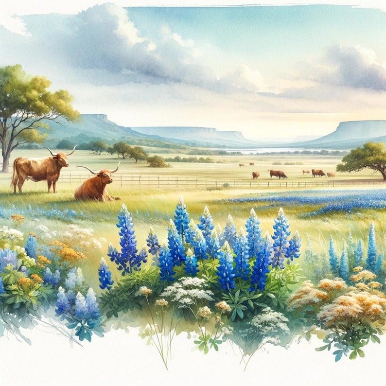 14 Watercolor Texas Landscape Digital Image Printable Design ...