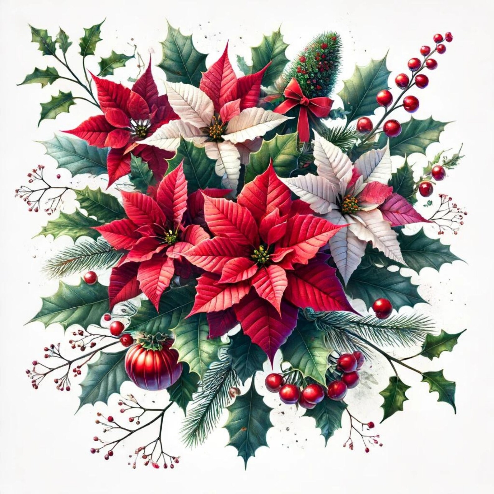Christmas Flowers Watercolor Clipart, Digital Images for Cards ...