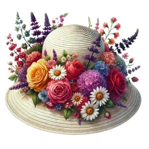 Watercolor Floral Flower Hat Clipart Set, Instant Download for Wedding ...