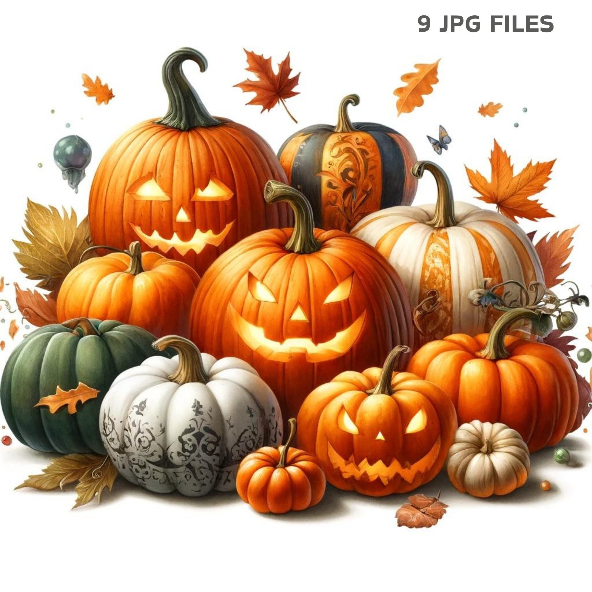 Watercolor Pumpkin Clip Art Set for Halloween Ephemera and Planner ...
