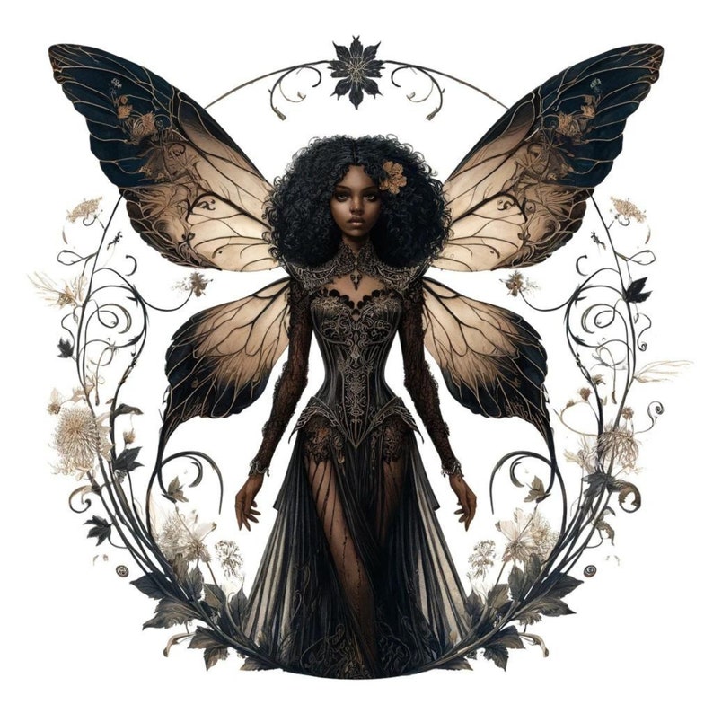 Black Girl Magic Fairy Wings Art, Mystical Clipart for Goth Gift ...