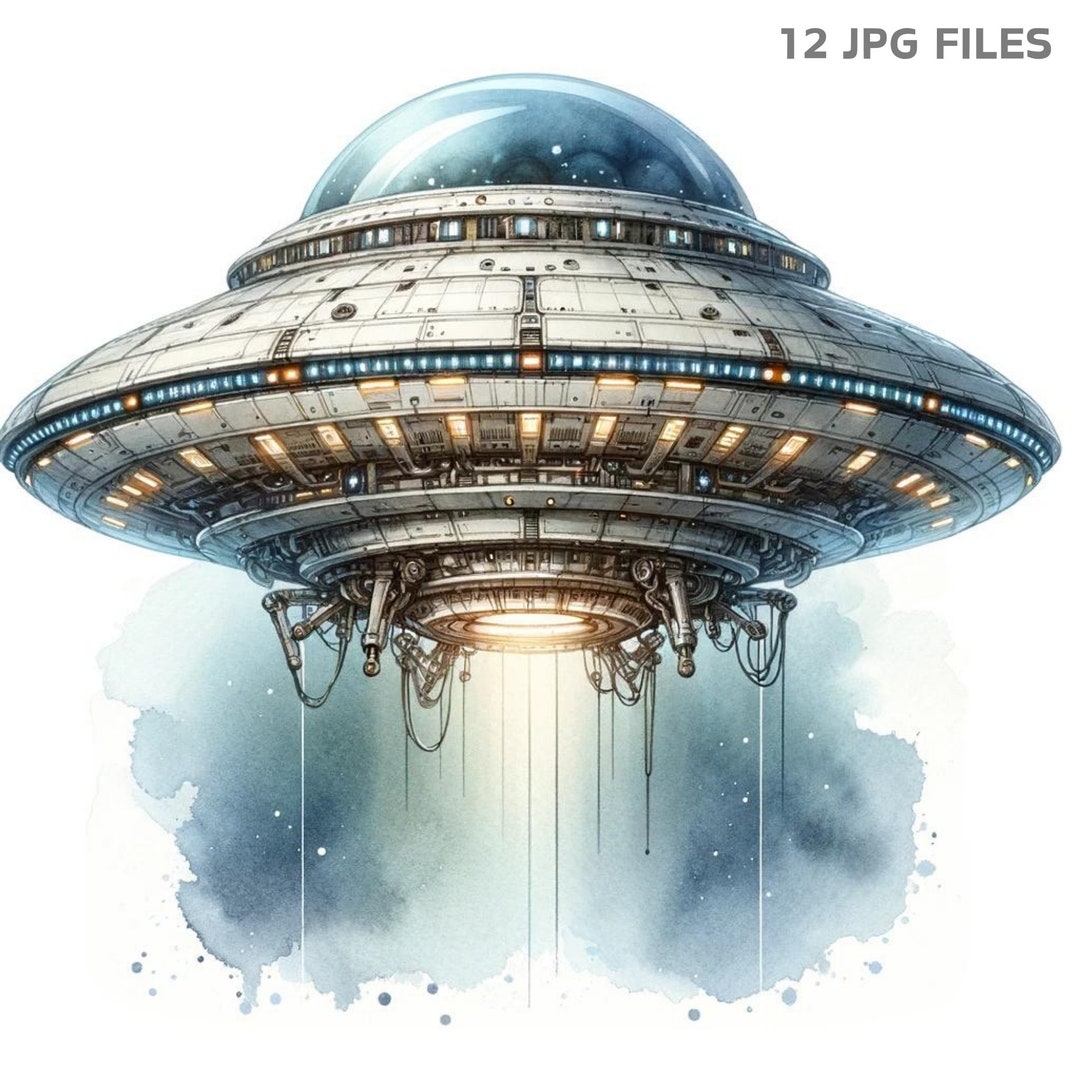 12 Flying Saucer Digital Clipart Set, Fun UFO Illustrations for Digital ...