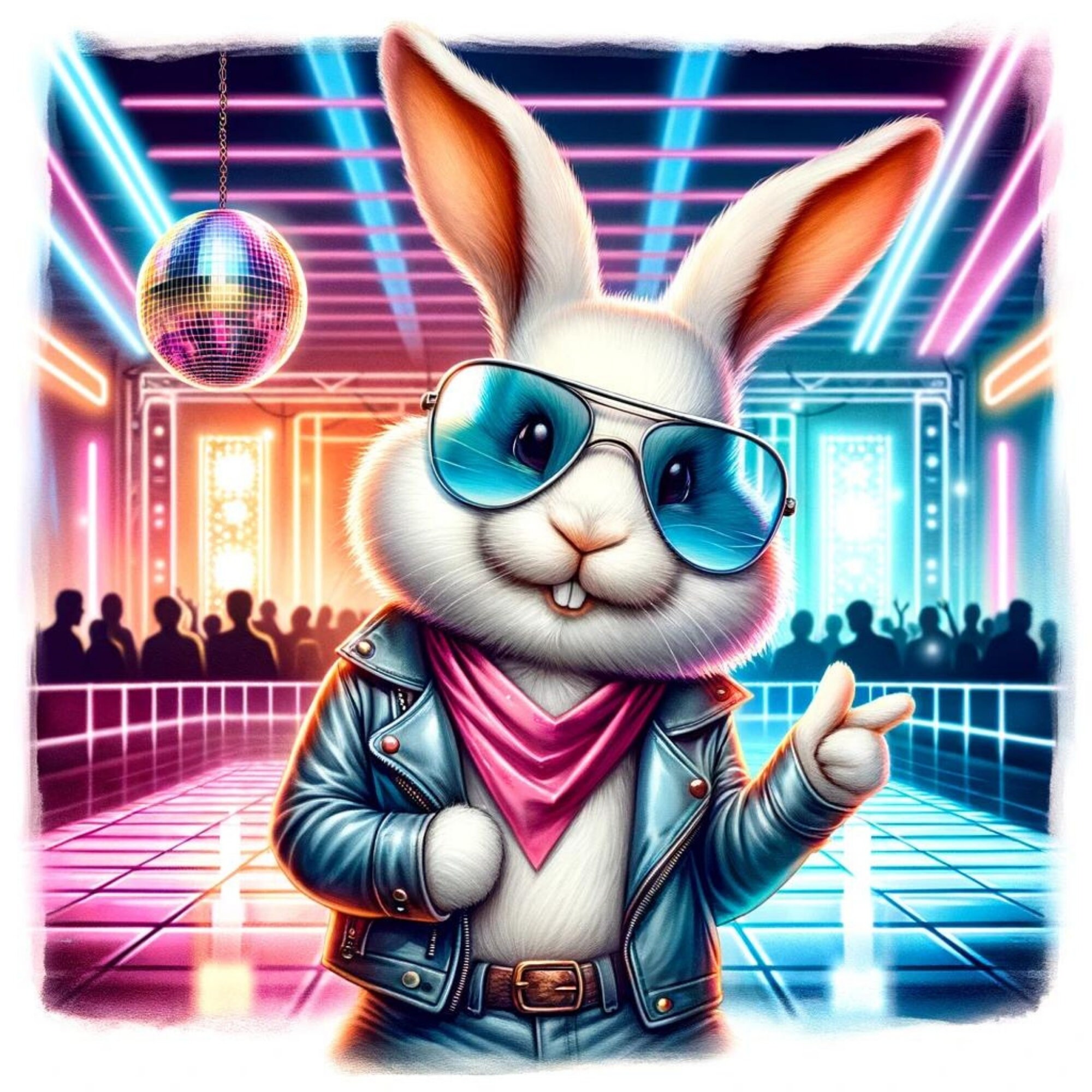 Neon Disco Bunny Watercolor Clipart Set, Digital Download for ...