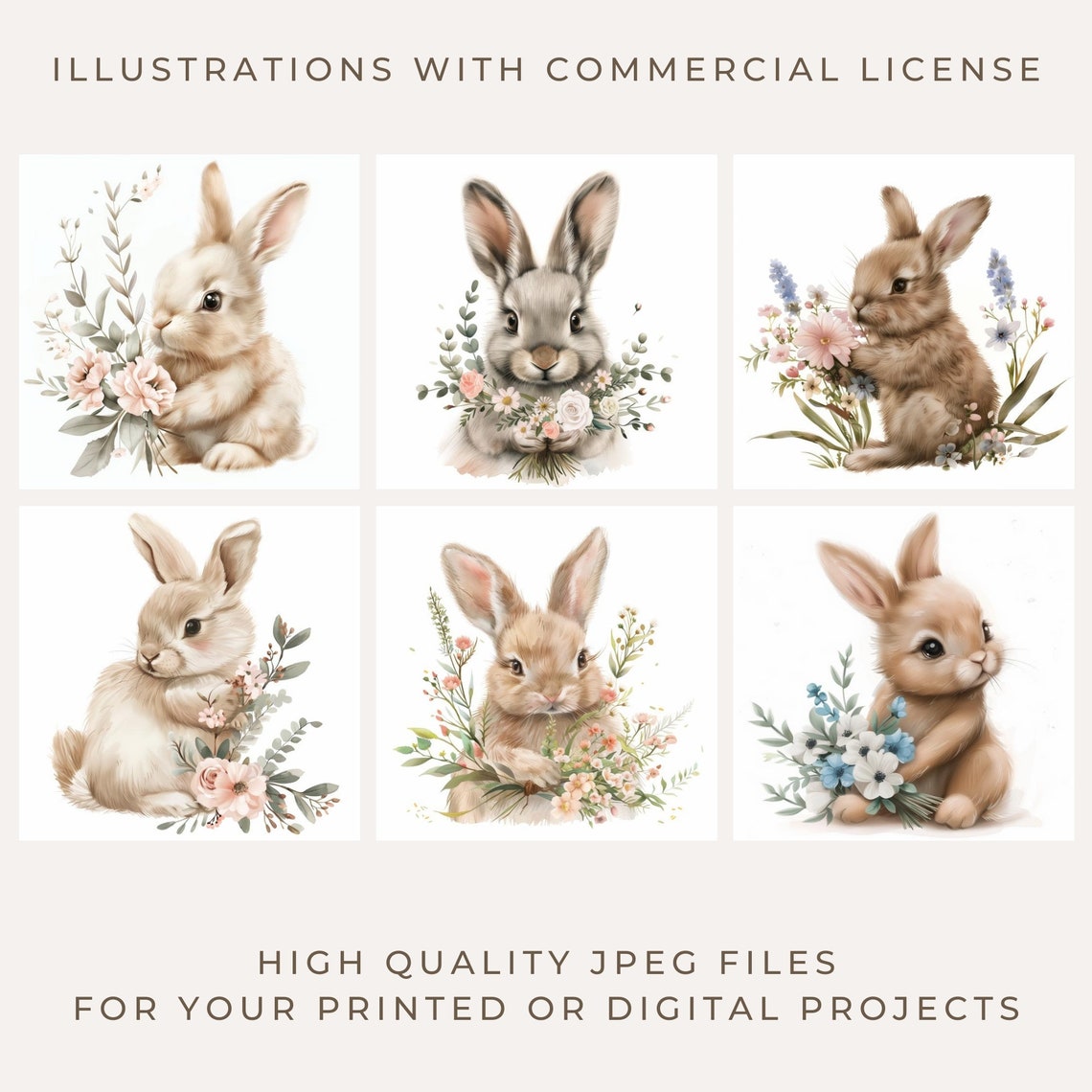 12 Watercolor Bunny Clipart, Instant Download, Digital Spring Clipart ...