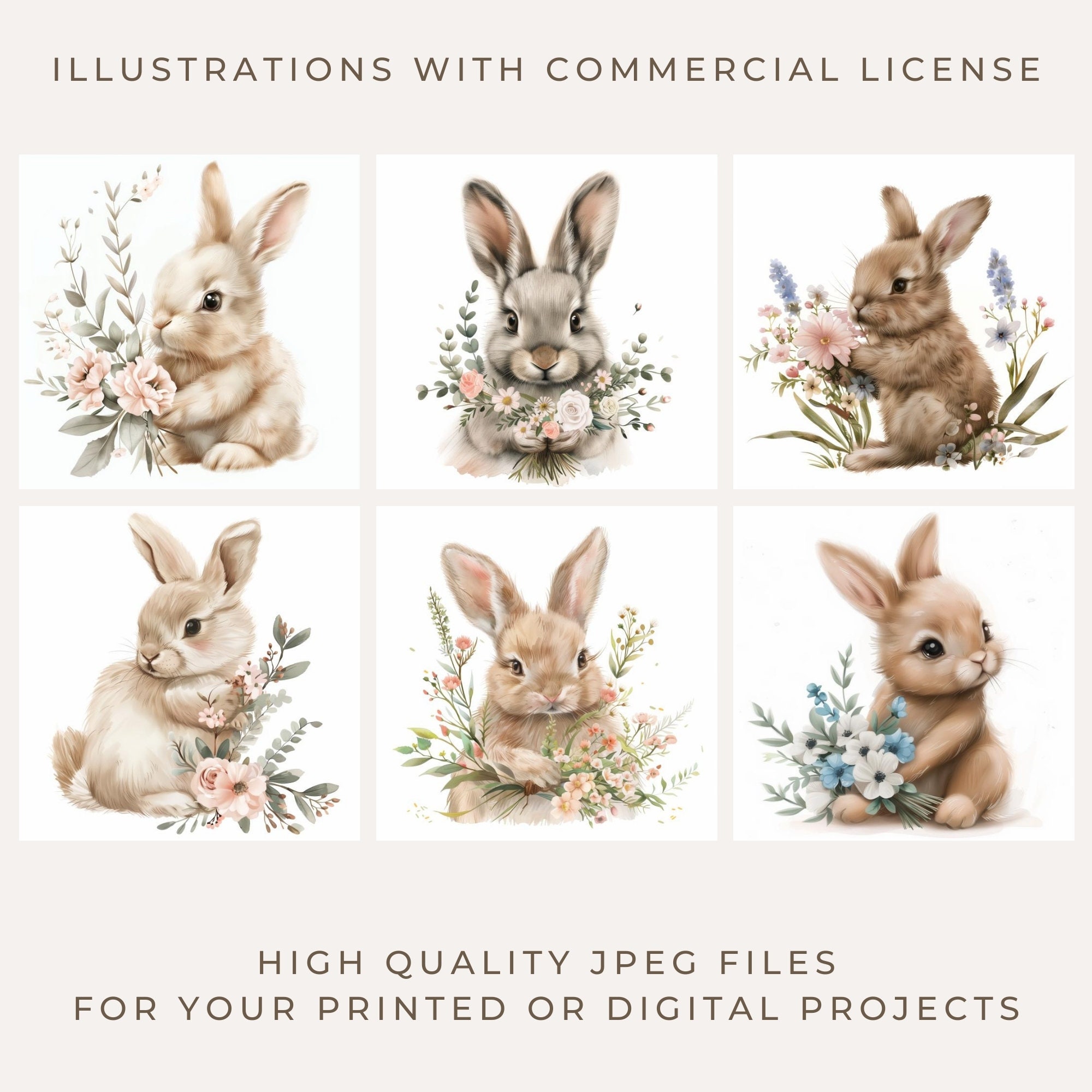 12 Watercolor Bunny Clipart, Instant Download, Digital Spring Clipart ...