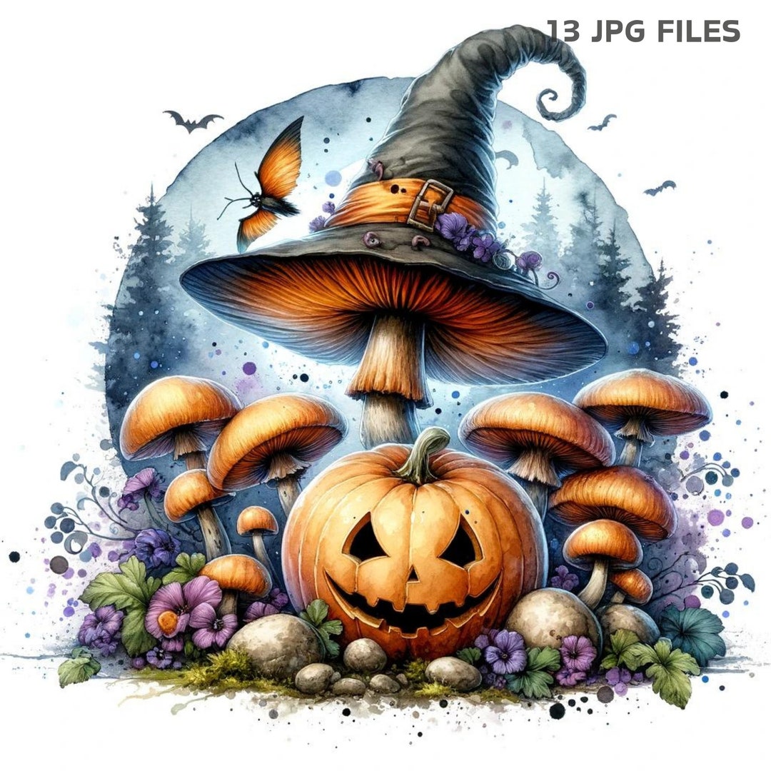 Mystical Mushroom Retro Clipart Collection Instant Download Digital ...
