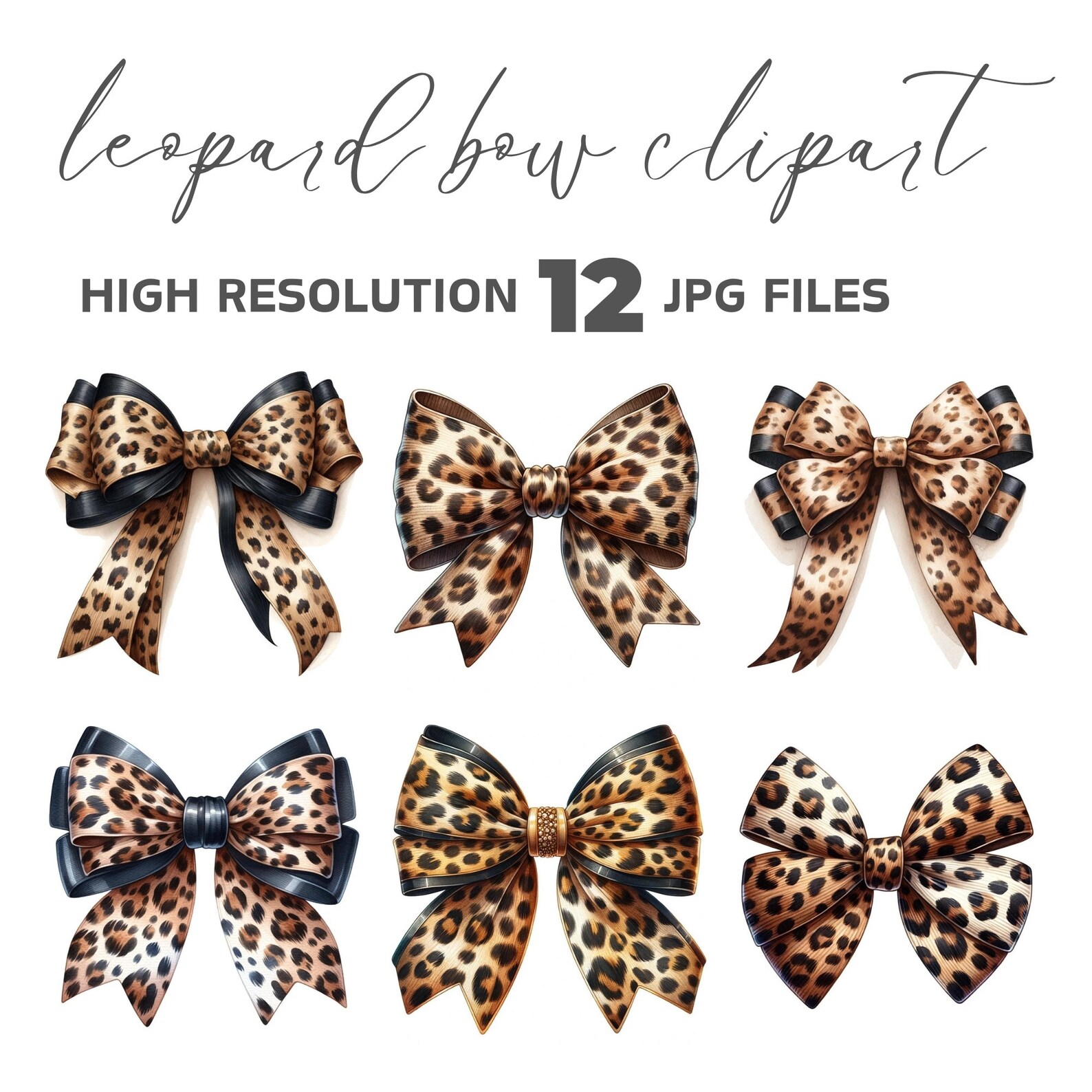 Leopard Bow Clipart Set, Digital Crafting Junk Journal, Watercolor Bow ...