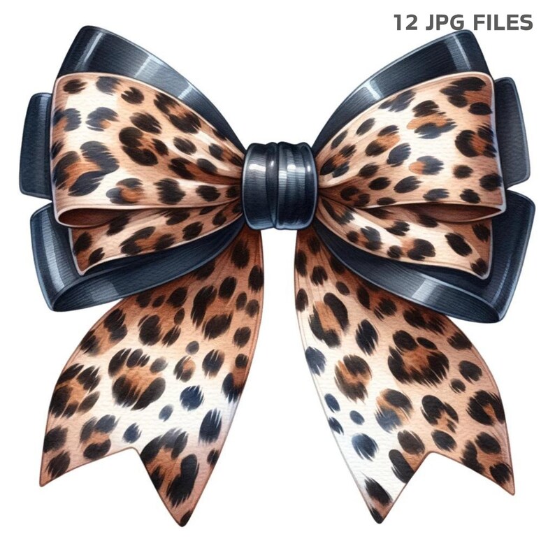Leopard Bow Clipart Set, Digital Crafting Junk Journal, Watercolor Bow ...