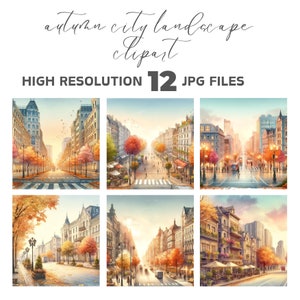 Autumn City Landscape Digital Clipart, Scrapbook Image, Watercolor City ...