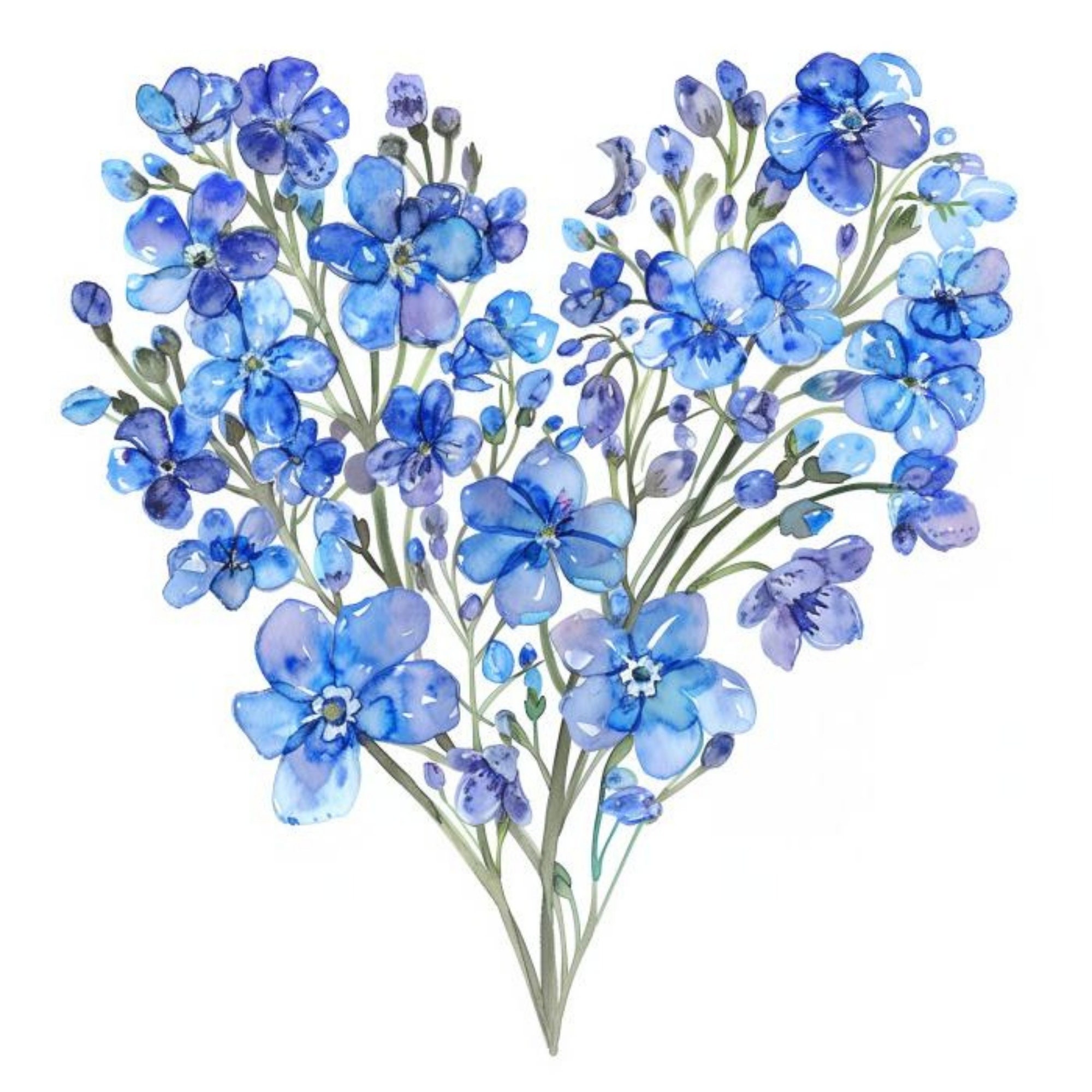 9 Blue Heart Flowers, Forget Me Not Watercolor Clipart Bundle, Gift for ...