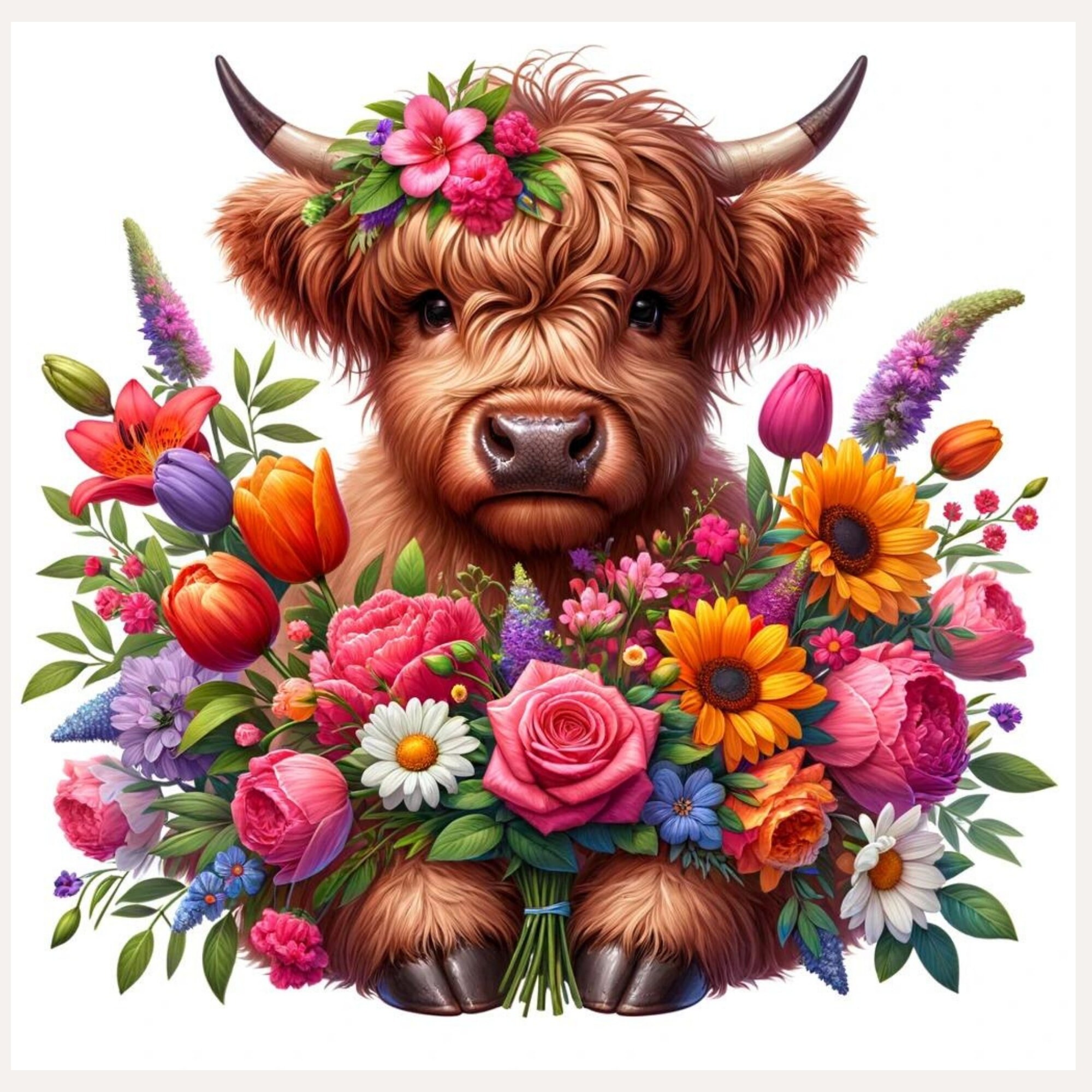 11 Highland Cow With Flowers, Farm Images Instant Download for Junk ...