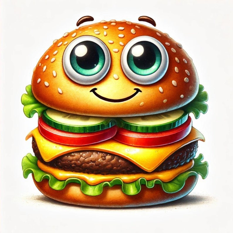Funny Hamburger Icons, Digital Watercolor Food Clipart Bundle ...