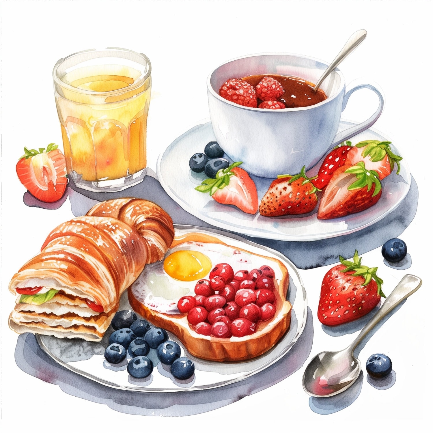 8 Breakfast Watercolor Clipart, Commercial Use, Digital Image, Food ...