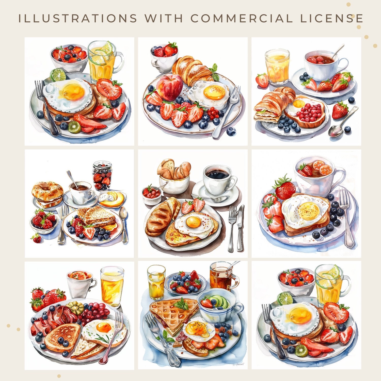 8 Breakfast Watercolor Clipart, Commercial Use, Digital Image, Food ...