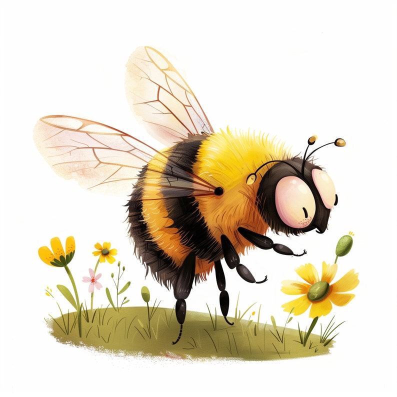 Cute Bee and Floral Clipart Set, Digital Crafting, Printable Watercolor ...