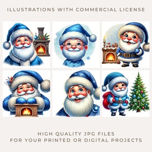 Blue Santa Claus Clipart Images, Christmas Watercolor Set, Digital ...