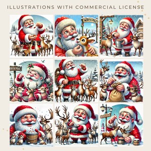 Santa Claus Feeding His Reindeer at the North Pole Clipart,instant ...