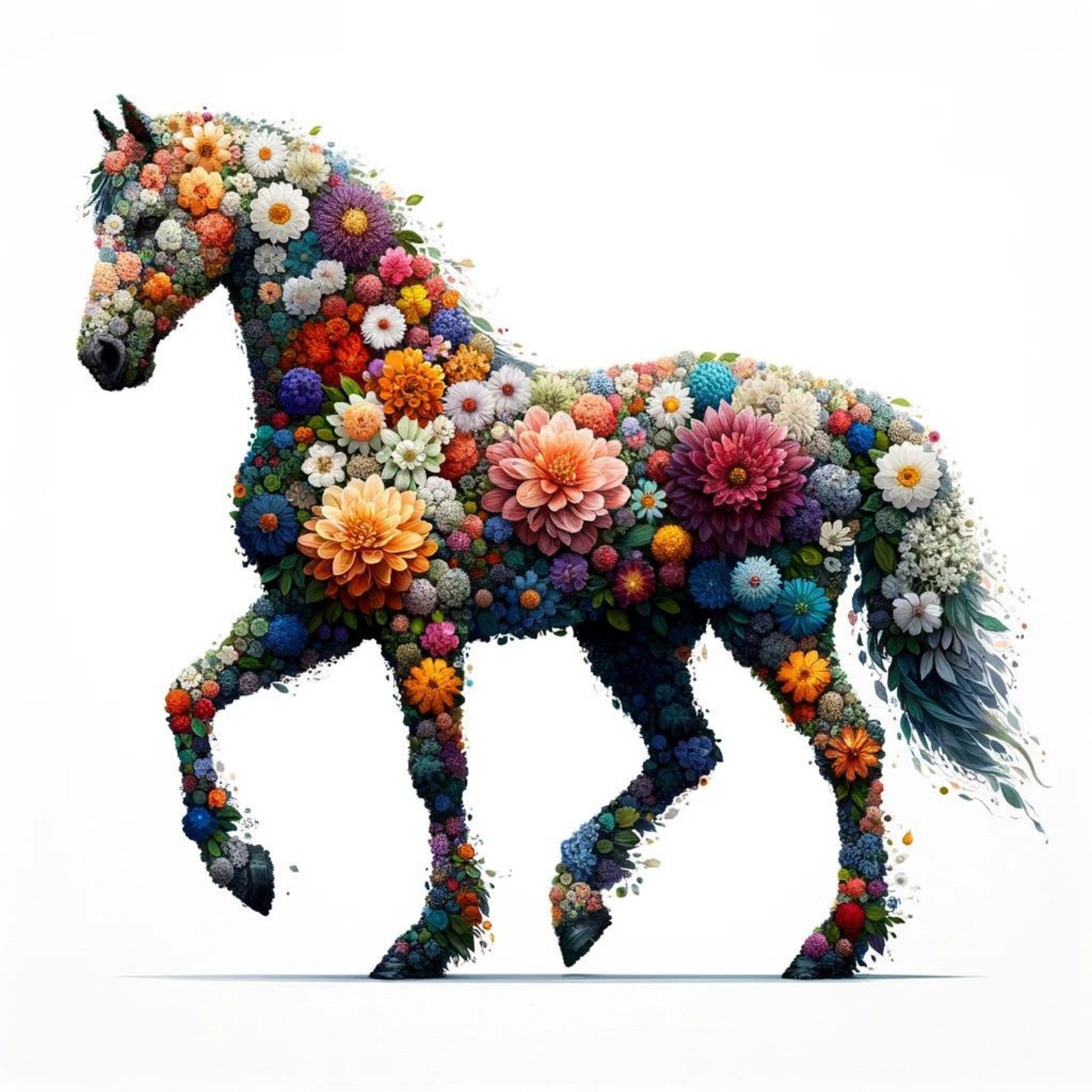 12 Floral Horse Art Printable Instant Download, Watercolor Flowers ...