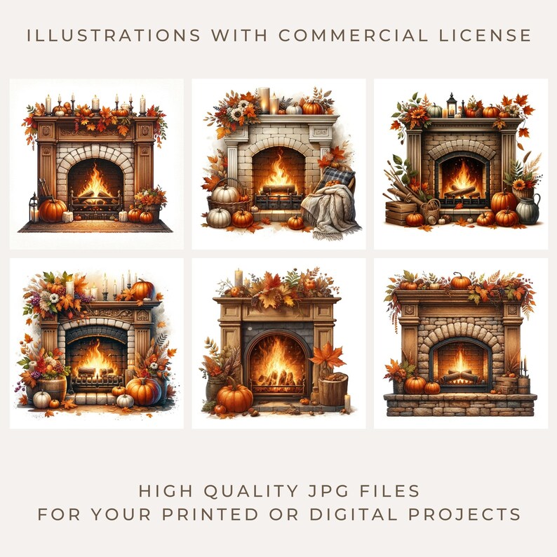 Cozy Autumn Fireplace Clipart Set, Thanksgiving Watercolor Digital ...