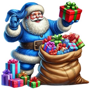 Blue Santa Claus Clipart Images, Christmas Watercolor Set, Digital ...