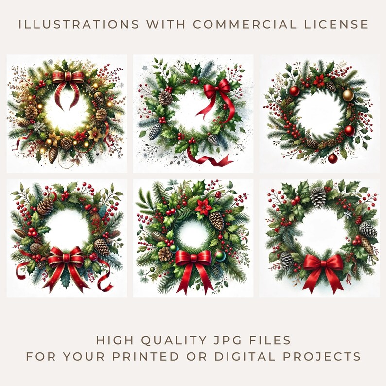 Christmas Wreaths Clipart Bundle, Greenery for Digital Crafting and ...