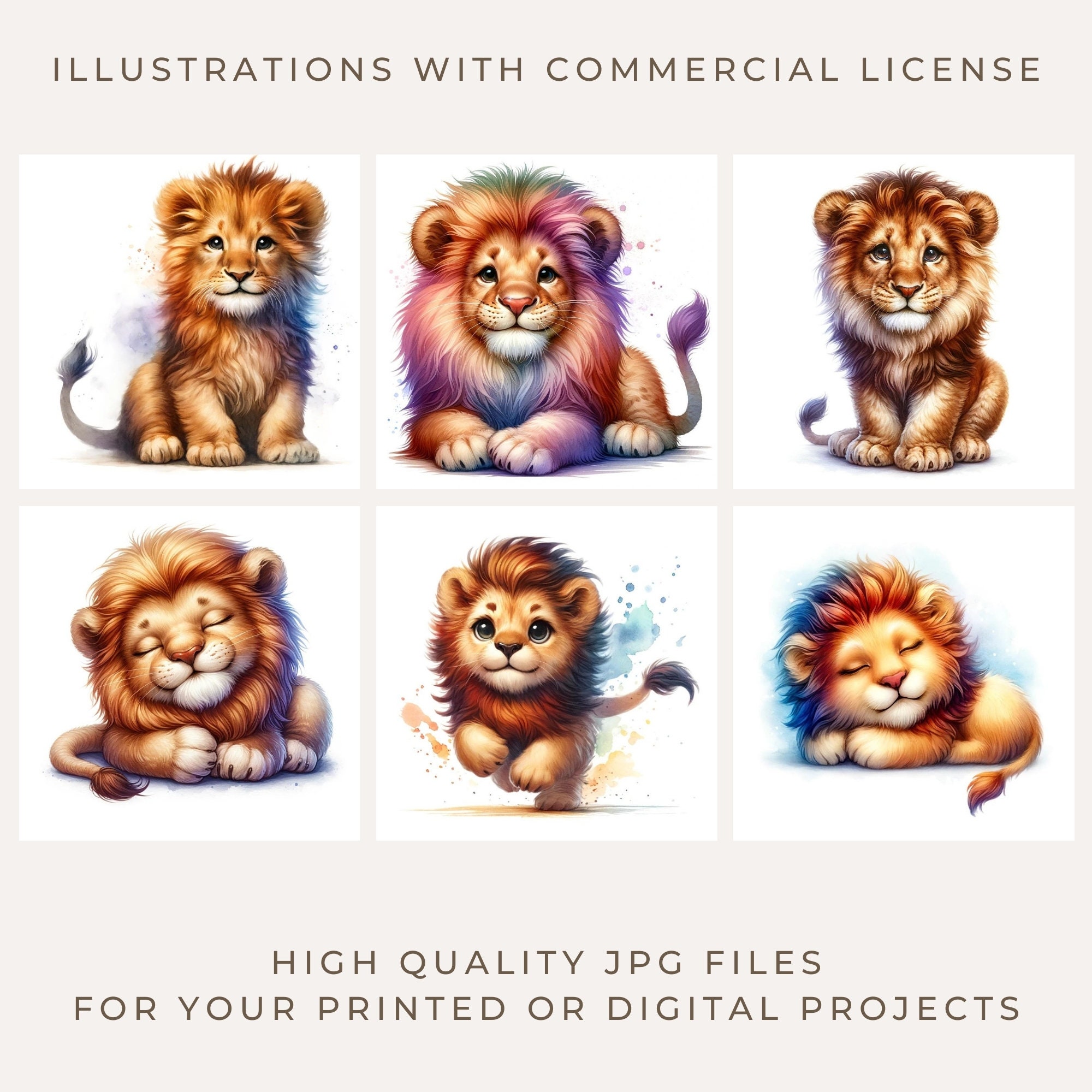 Cute Lion Clipart, Safari Theme Clipart,digital Watercolor for Instant ...