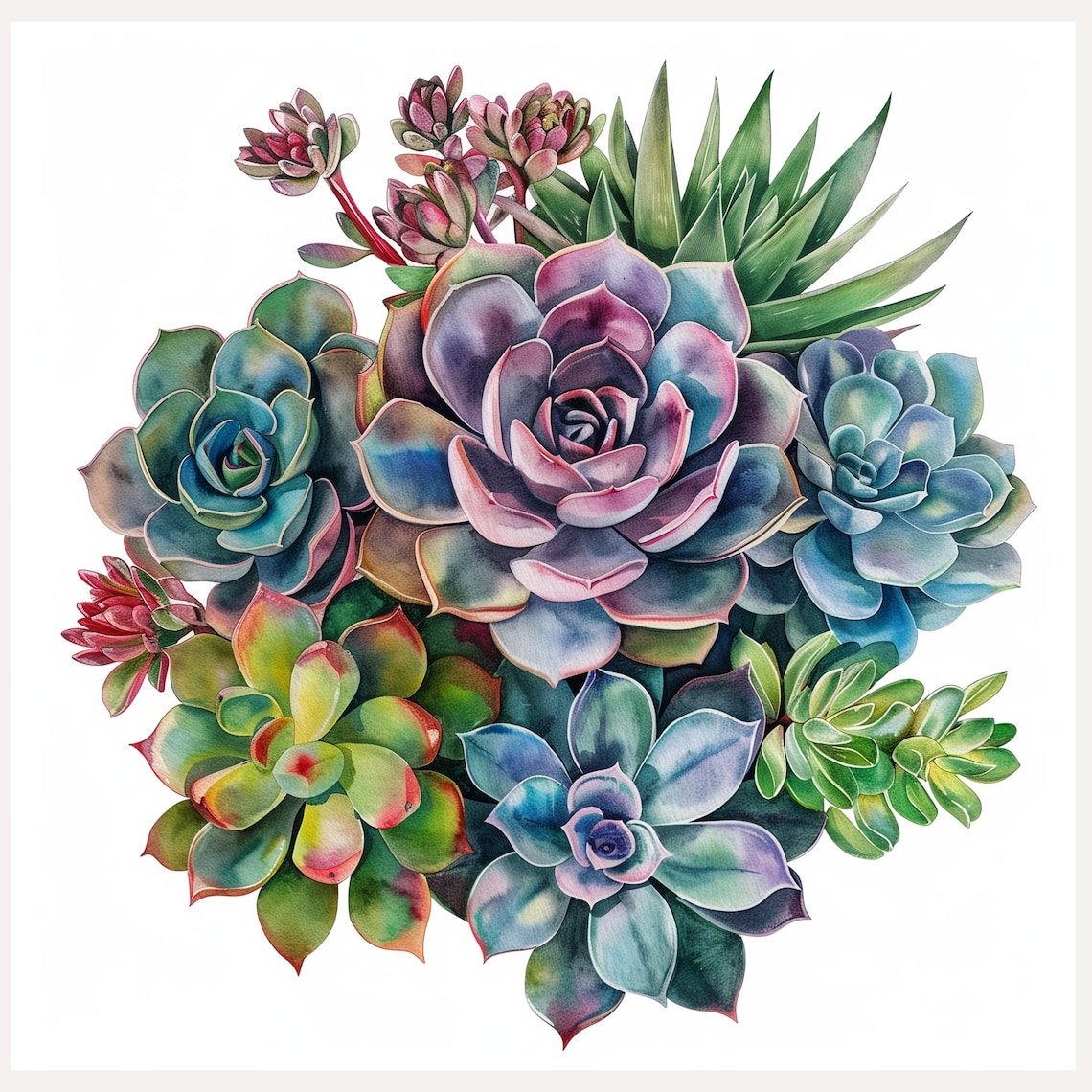 12 Watercolor Succulent Clip Art Set Digital Bundle for Junk Journal ...